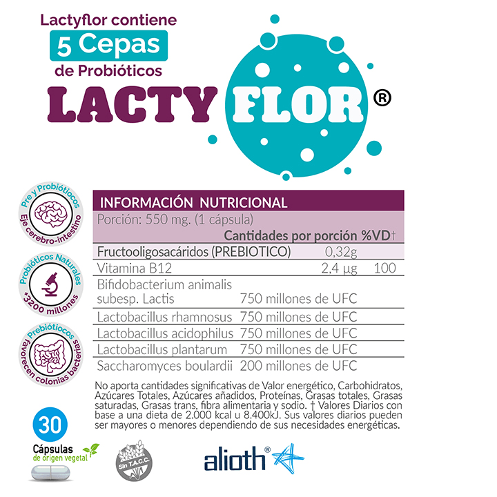 Alioth Farmaplus Lactyflor prebiótico probiótico 30 Capsulas Vegetales - FarmaPlus