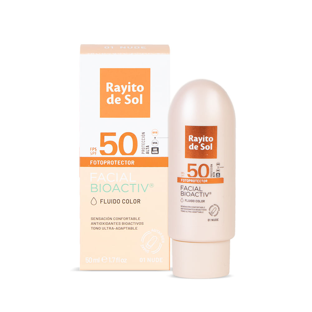 Fotoprotector Rayito De Sol Farmaplus Facial Fluido Color Nude 50g Tono ...