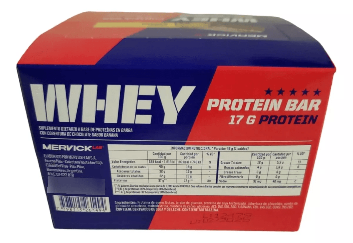 Whey Protein Bar 12 Unidades Mervick-lab Farmaplus 46gr Barra Proteica - FarmaPlus